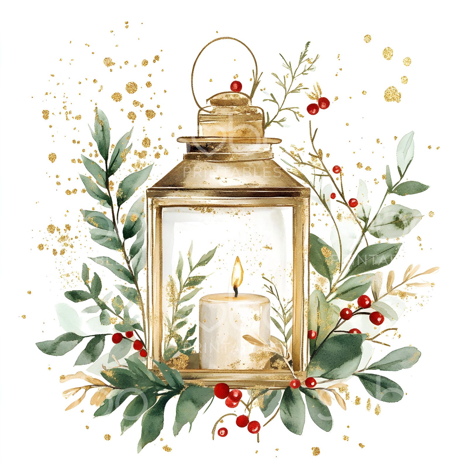 16 Christmas Lantern Clipart, Golden Lantern, Watercolour Christmas ...