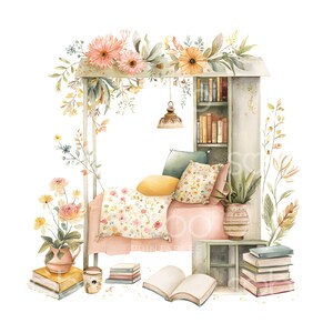 24 Cozy Book Corner Clipart, Book Coffee Corner, Cozy Reading ...