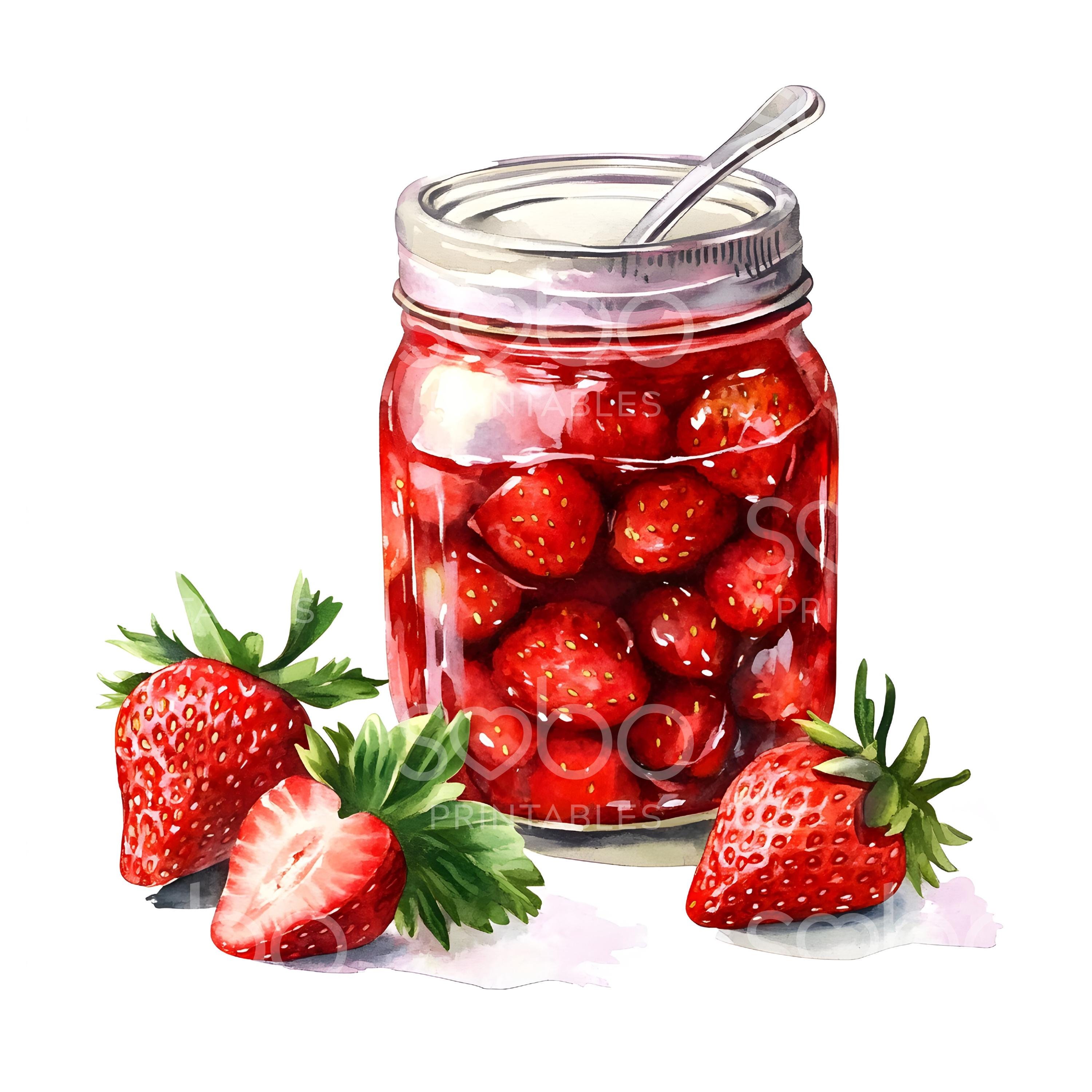 17 Strawberry Jam Jar Clipart, Fresh Strawberries, Printable Watercolor ...