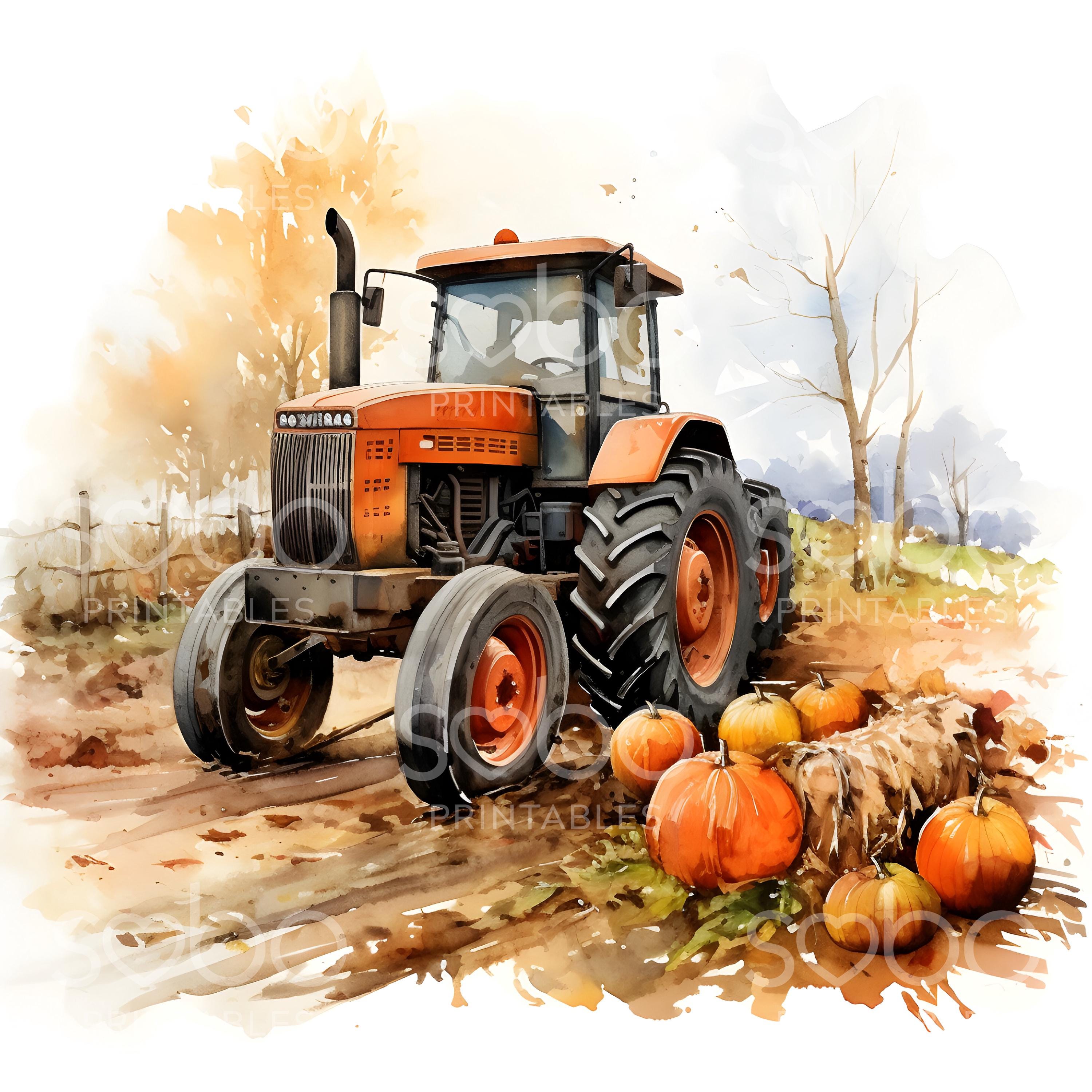 16 Autumn Pumpkin Farm Tractor Clipart, Autumn Clipart, Printable ...