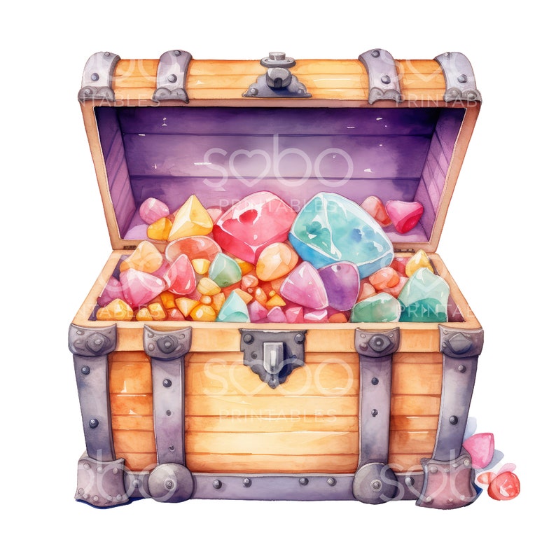 10 Treasure Chest Clipart, Magical, Printable Watercolour Clipart, High ...