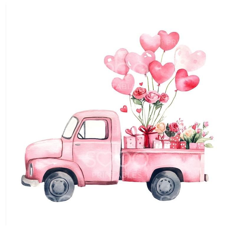 30 Valentines Day Truck Clipart, Pink Valentines Truck, Vintage Truck ...