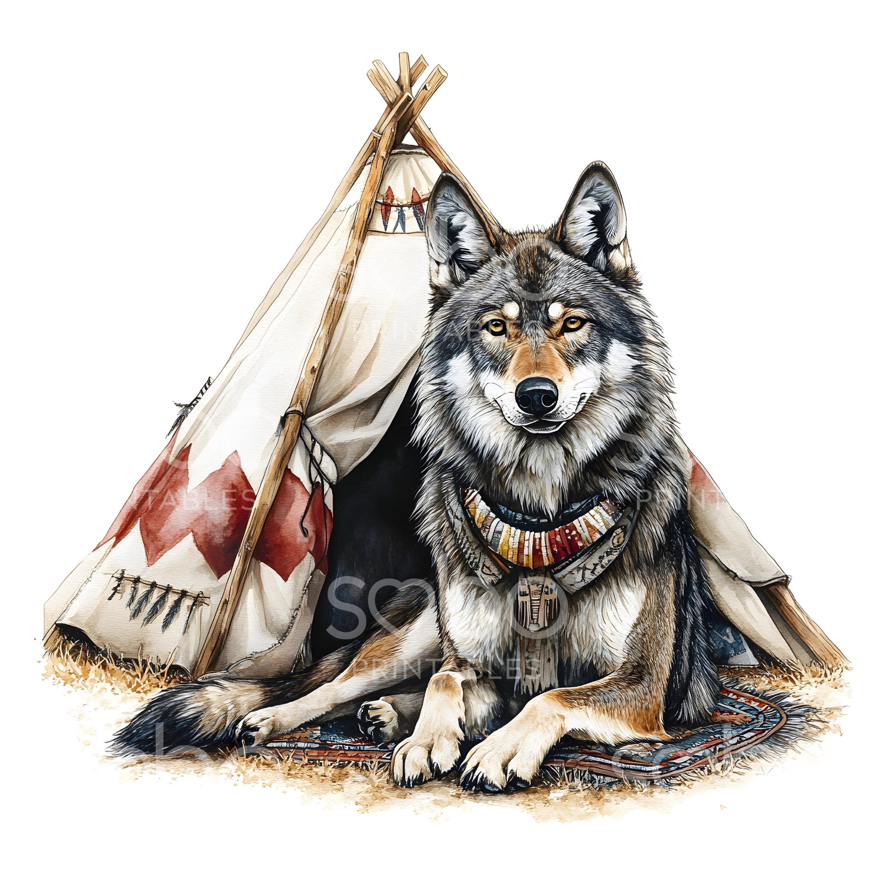 22 Tribal Wolf Clipart, Native Indian Wolf, Printable Watercolor ...