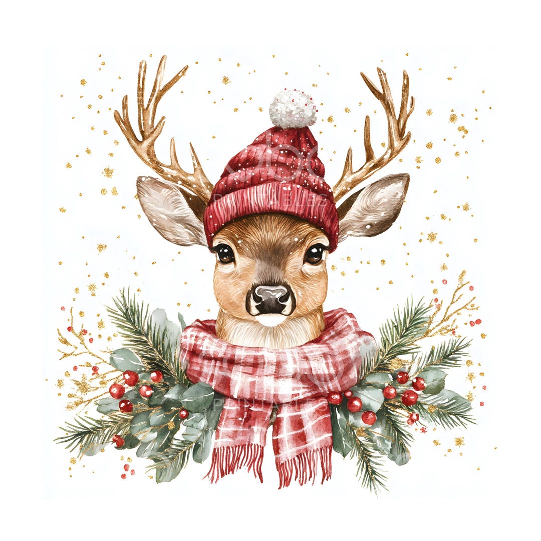 18 Xmas Deer Santa Hat Clipart, Christmas Deer, Christmas Clipart ...