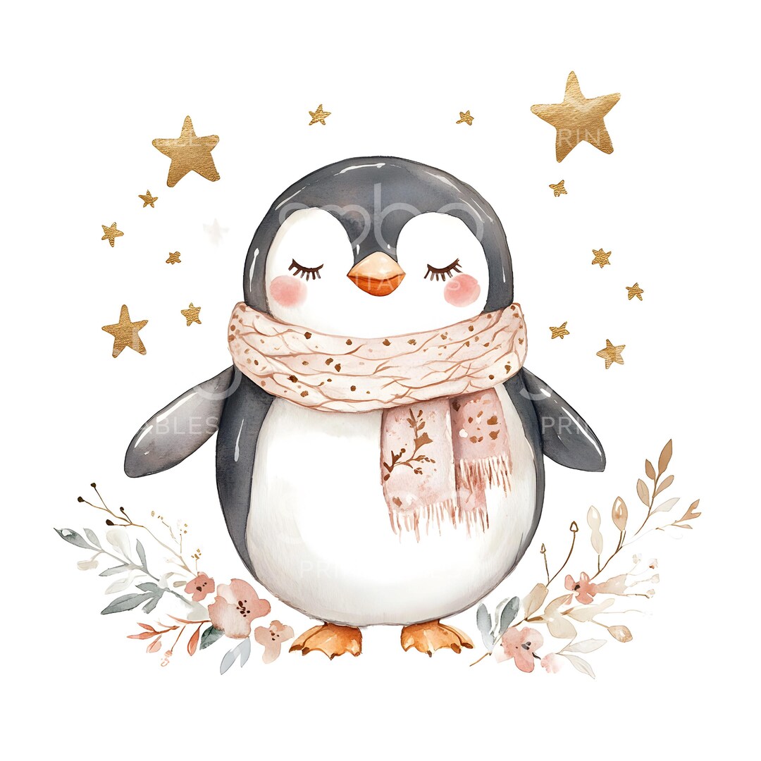 24 Boho Penguin Clipart, Kids Gold Nursery Clipart, Penguin Birthday ...