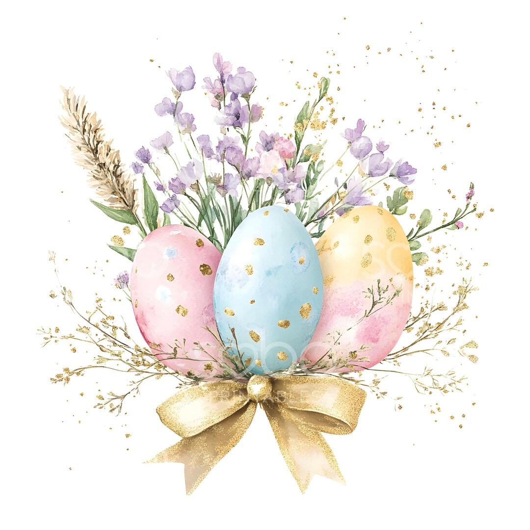 27 Easter Egg Bouquet Clipart, Spring Florals, Easter Eggs, Easter Card ...