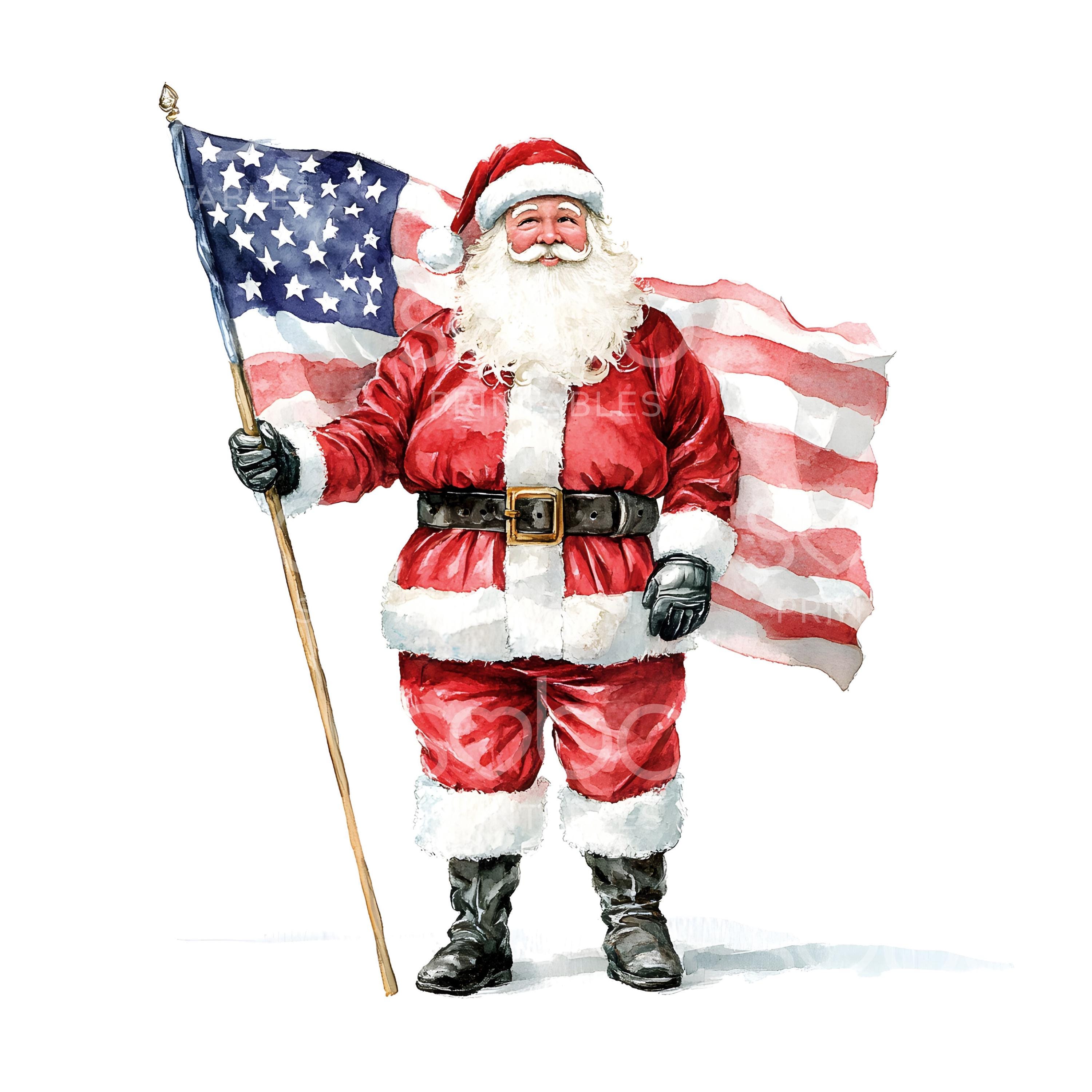 23 Patriotic Santa Clipart, USA Flag, 4th of July, Print Watercolor Art ...