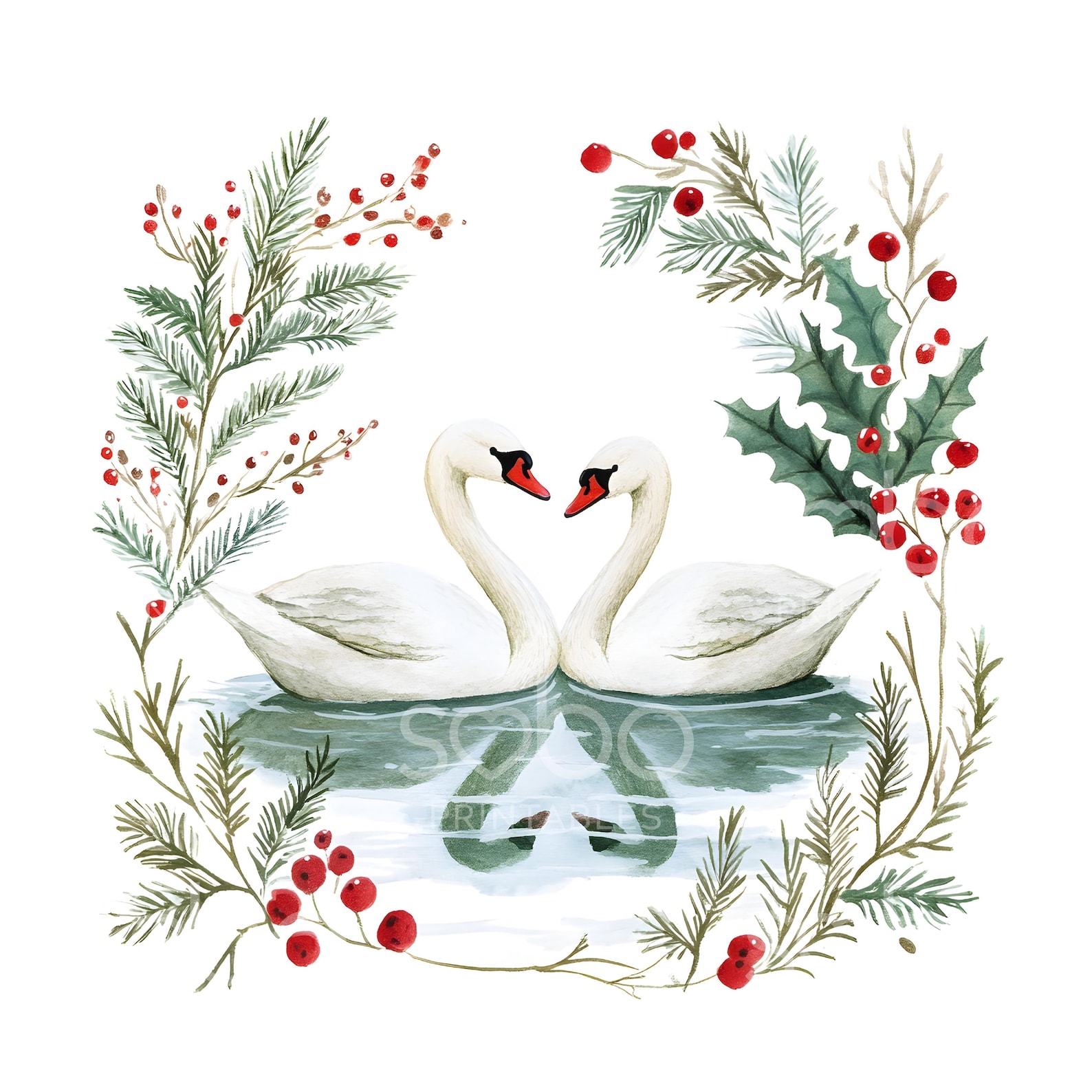 24 Xmas Lake Swans Clipart, Christmas Lake Swans, Christmas Swans ...