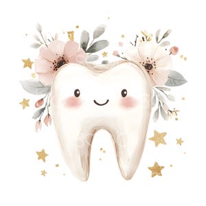 20 Boho Floral Tooth Clipart, Cute Kids Nursery, Tooth Fairy, Gold Foil ...