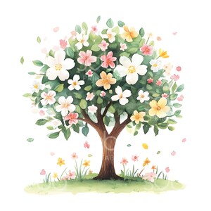 24 Floral Spring Trees Clipart, Cute Tree, Printable Watercolor Clipart ...