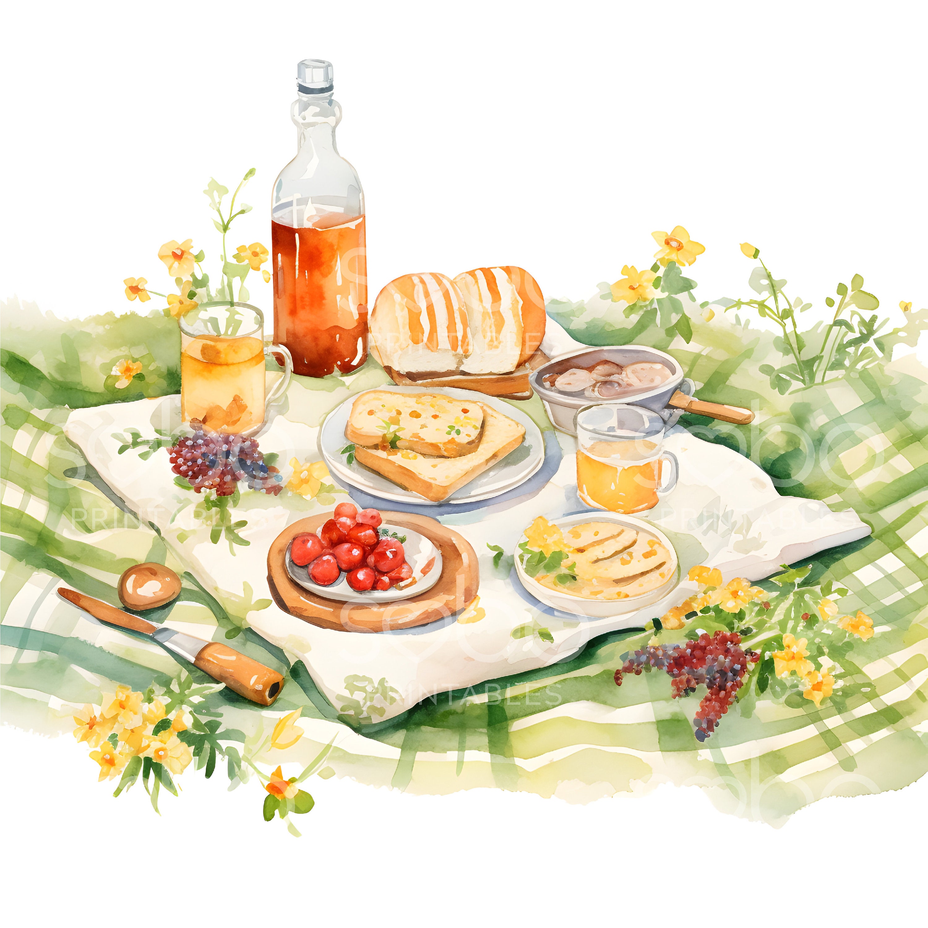 17 Summer Picnic in Park Clipart, Picnic Clipart, Watercolor Clipart ...