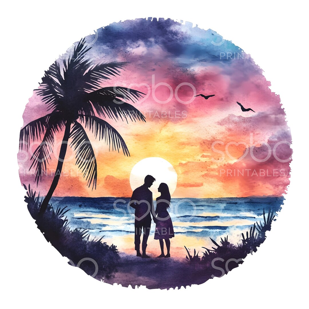 18 Sunset Couple Circle Clipart, Valentine Day, Romantic Printable ...