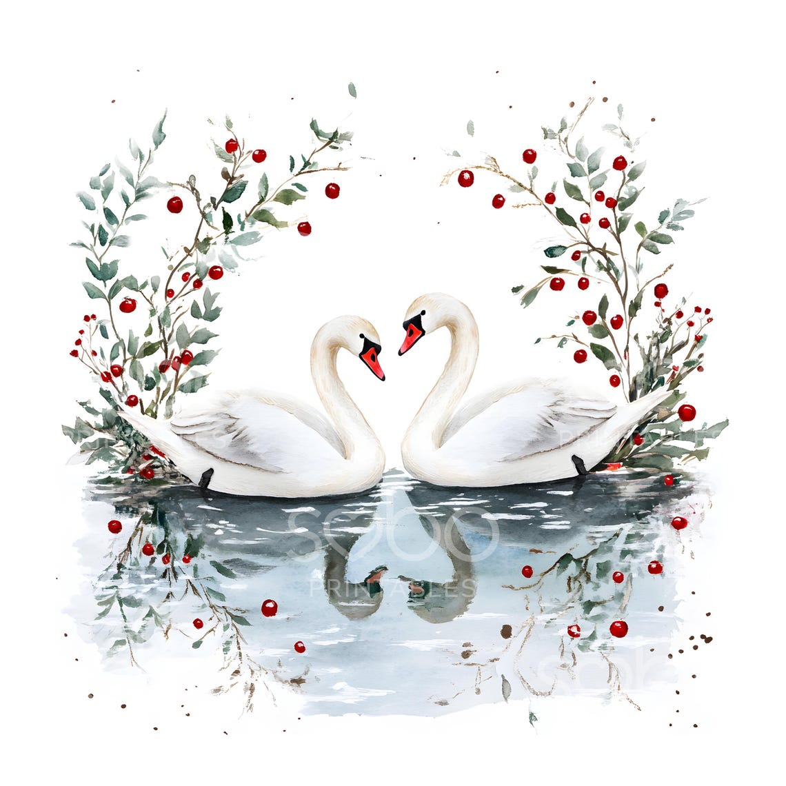 24 Xmas Lake Swans Clipart, Christmas Lake Swans, Christmas Swans ...