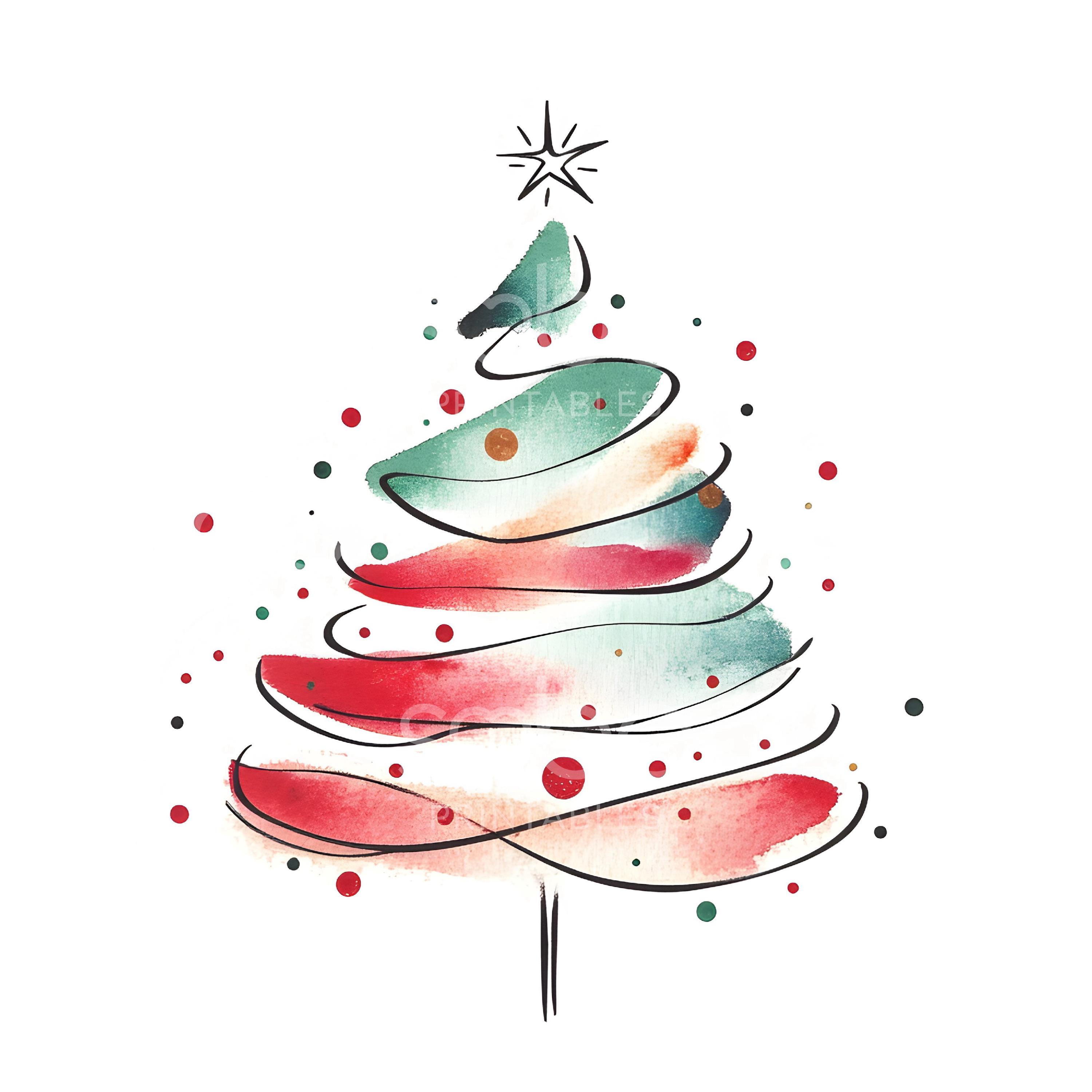 18 Line Art Christmas Trees Clipart, Minimal Xmas Trees Clipart ...