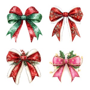 30 Assorted Christmas Bows Clipart, Festive Bow, Christmas Card Art ...