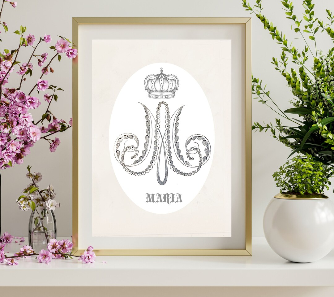 Virgin Mary Auspice Maria M Mongram Printable Art - Etsy
