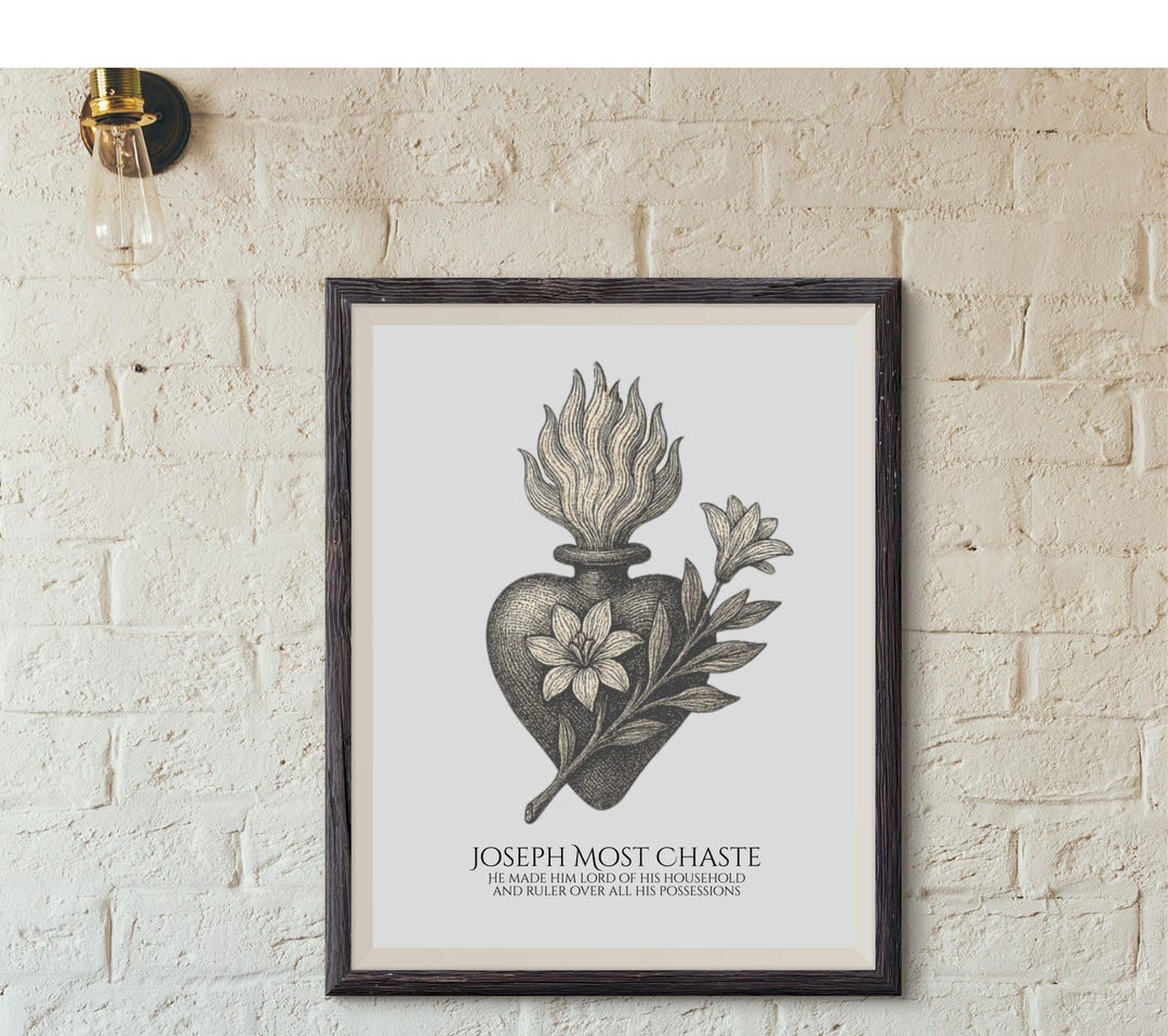 Most Chaste Heart of St. Joseph Vintage Style Graphic Print Download - Etsy