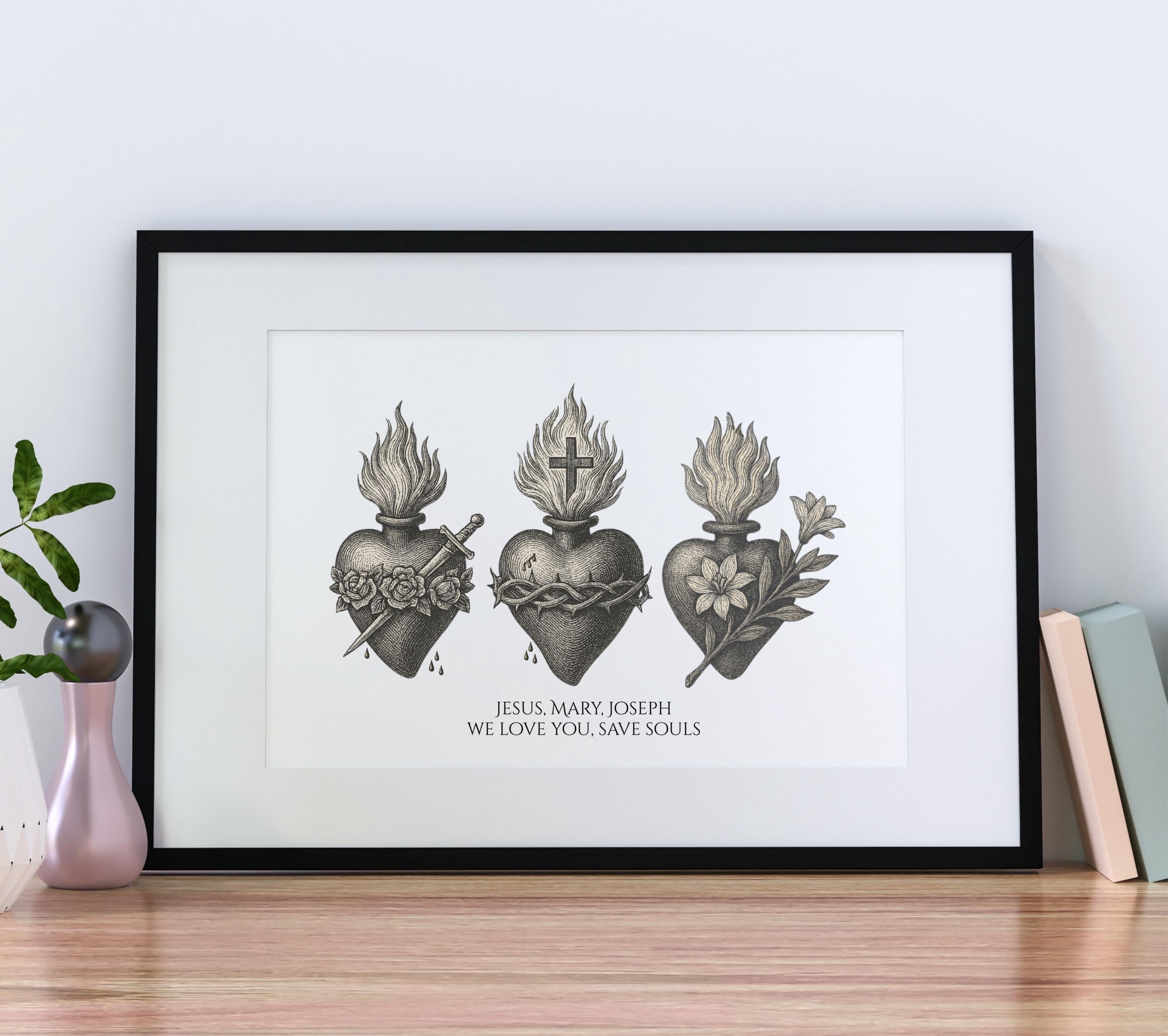 Three Hearts of the Holy Family, Jesus, Mary, Joseph, We Love You, Save ...