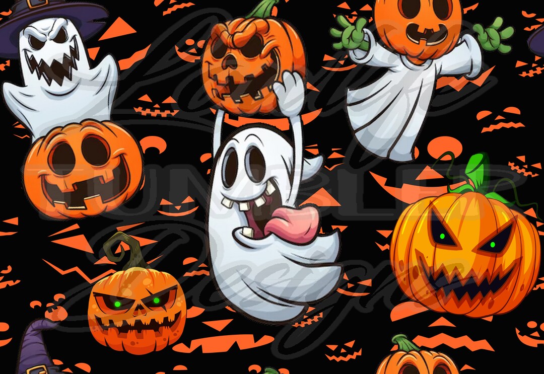Halloween Pumpkin Faces Seamless Pattern, Halloween Seamless, Pumpkin ...