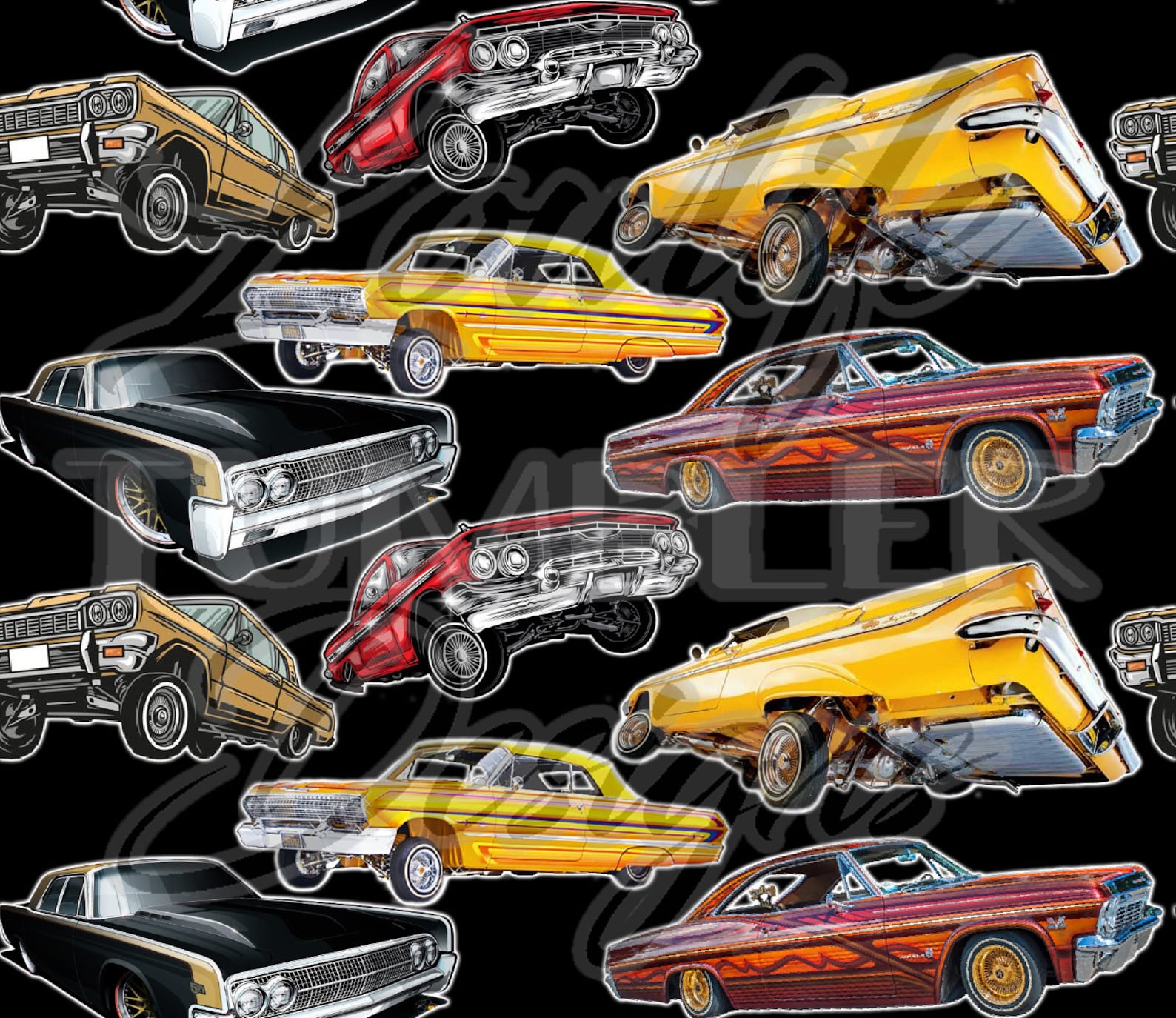 Lowrider Seamless Pattern, Lowrider Clipart, Car Clipart, Lowrider ...