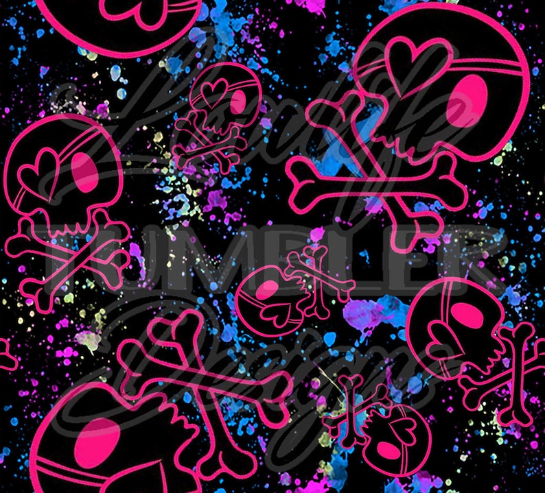 Neon Pink Skulls Seamless Pattern, Neon Skull, Skull Clipart, Skull ...