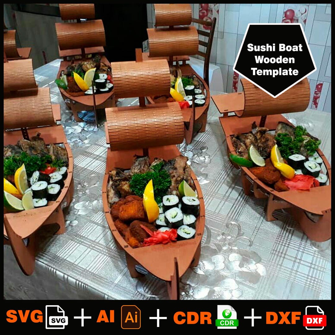 Sushi Boat Wooden Template Vector Files for Wood Laser Cutting ...