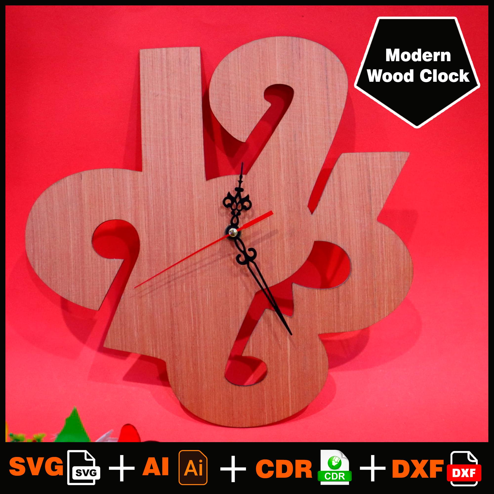 Modern Wood Clock DIY Vector Files for Wood Laser Cutting Glowforge Svg ...