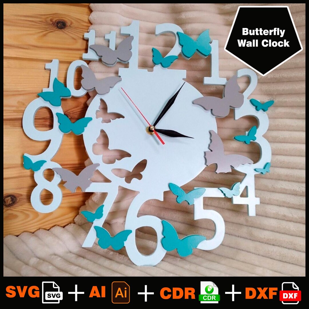 Butterfly Wall Clock Laser File DIY | Vector Files for Wood Laser ...