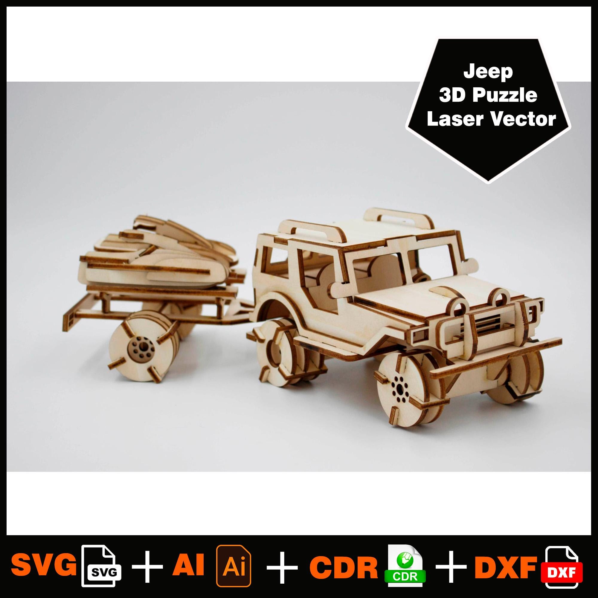 Jeep 3D Puzzle Laser Vector | Vector Files for Wood Laser Cutting ...