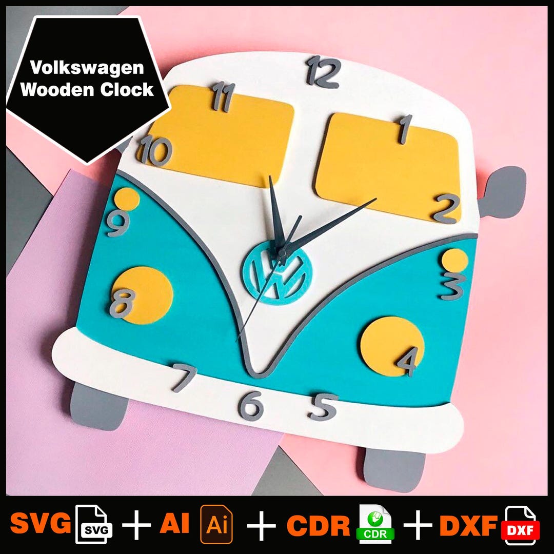 Van Car Wooden Clock | Vector Files for Wood Laser Cutting | Glowforge ...