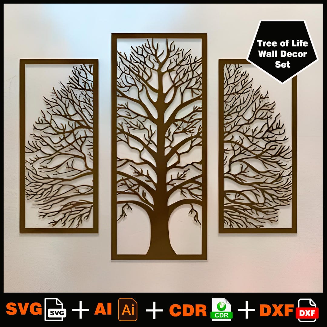 Tree of Life Wall Decor 3 Panels Set | Vector Files for Wood Laser ...