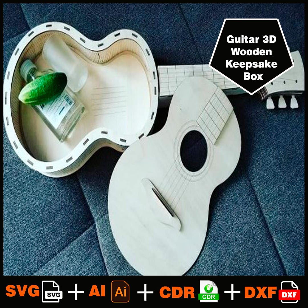 Guitar Gift Box 3D Wooden Keepsake Box | Vector Files for Wood Laser ...