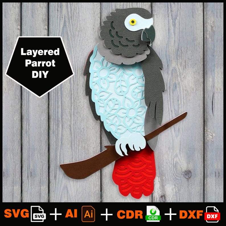 Layered Parrot Wood DIY Vector Files for Wood Laser Cutting Glowforge ...