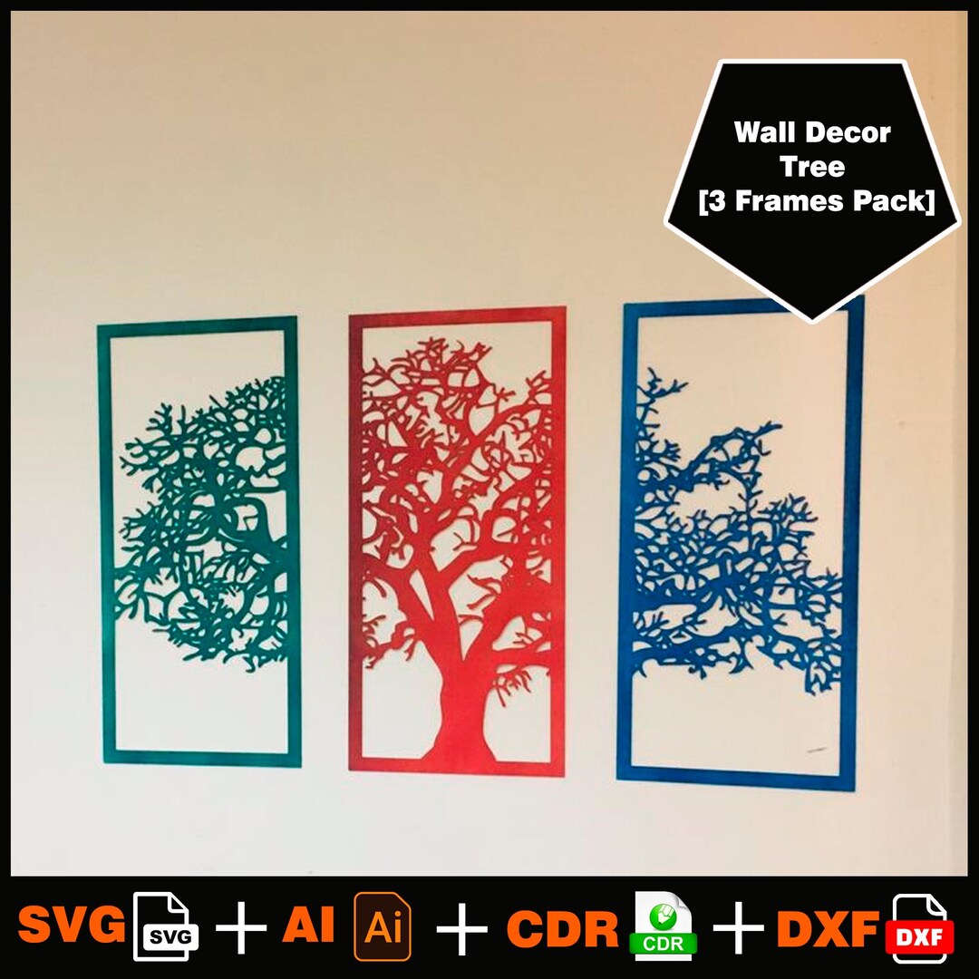 Wall Decor Tree 3 Frames Pack Vector Files for Wood Laser Cutting ...