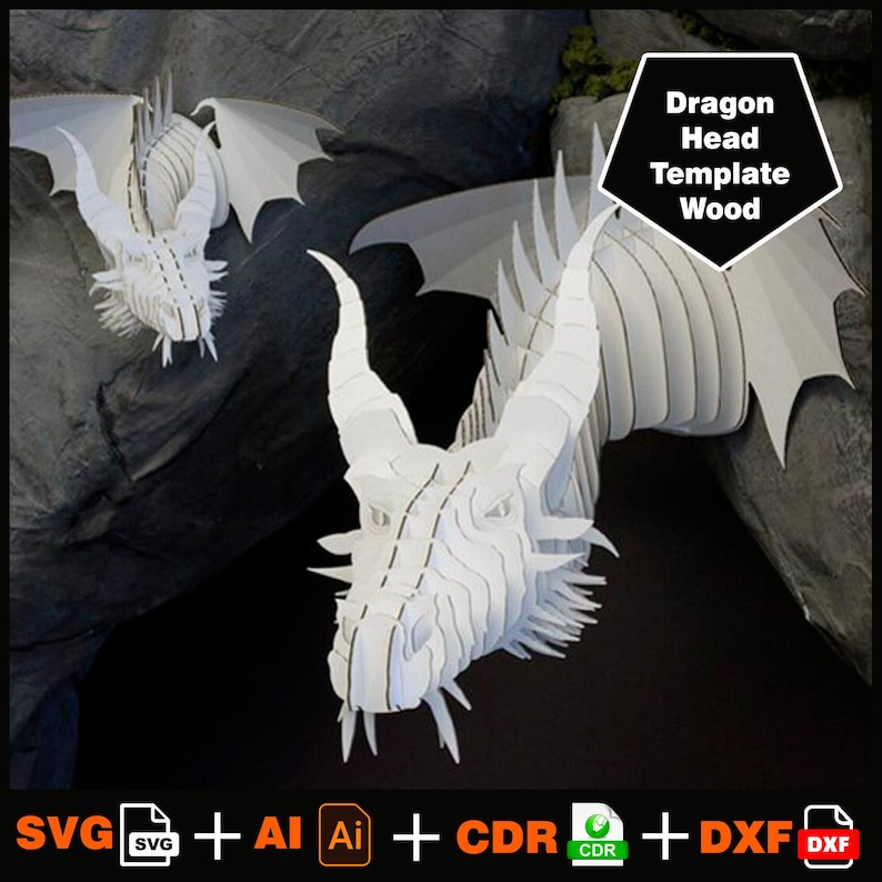 Dragon Head Template Wood | Vector Files for Wood Laser Cutting | Glowforge Svg | Cutting ...