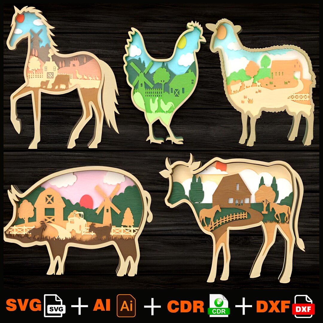 Farm Animal Scene Layered SVG Bundle [6 Designs]| Vector Files for Wood ...