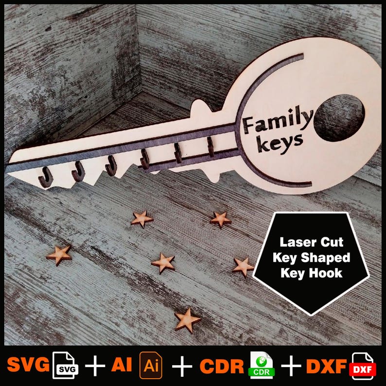 Key Shaped Key Hook Wood Vector Files for Wood Laser Cutting Glowforge ...