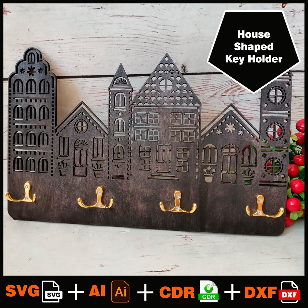 House Shaped Key Holder | Vector Files for Wood Laser Cutting ...