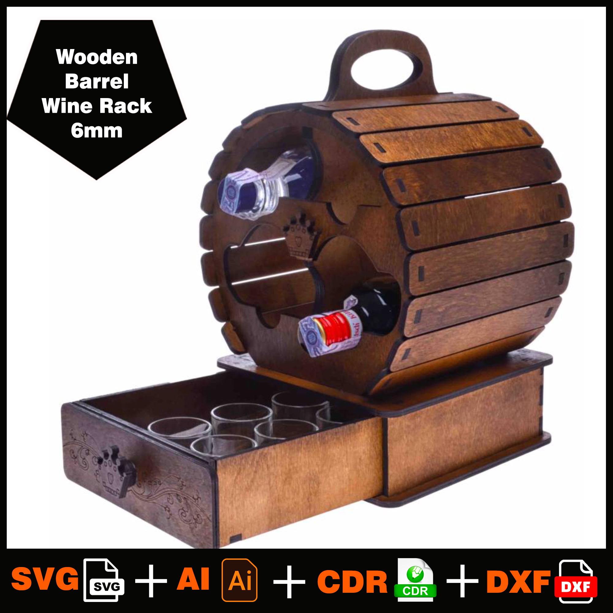 Wooden Barrel Wine Rack 6mm Vector Files for Wood Laser Cutting ...
