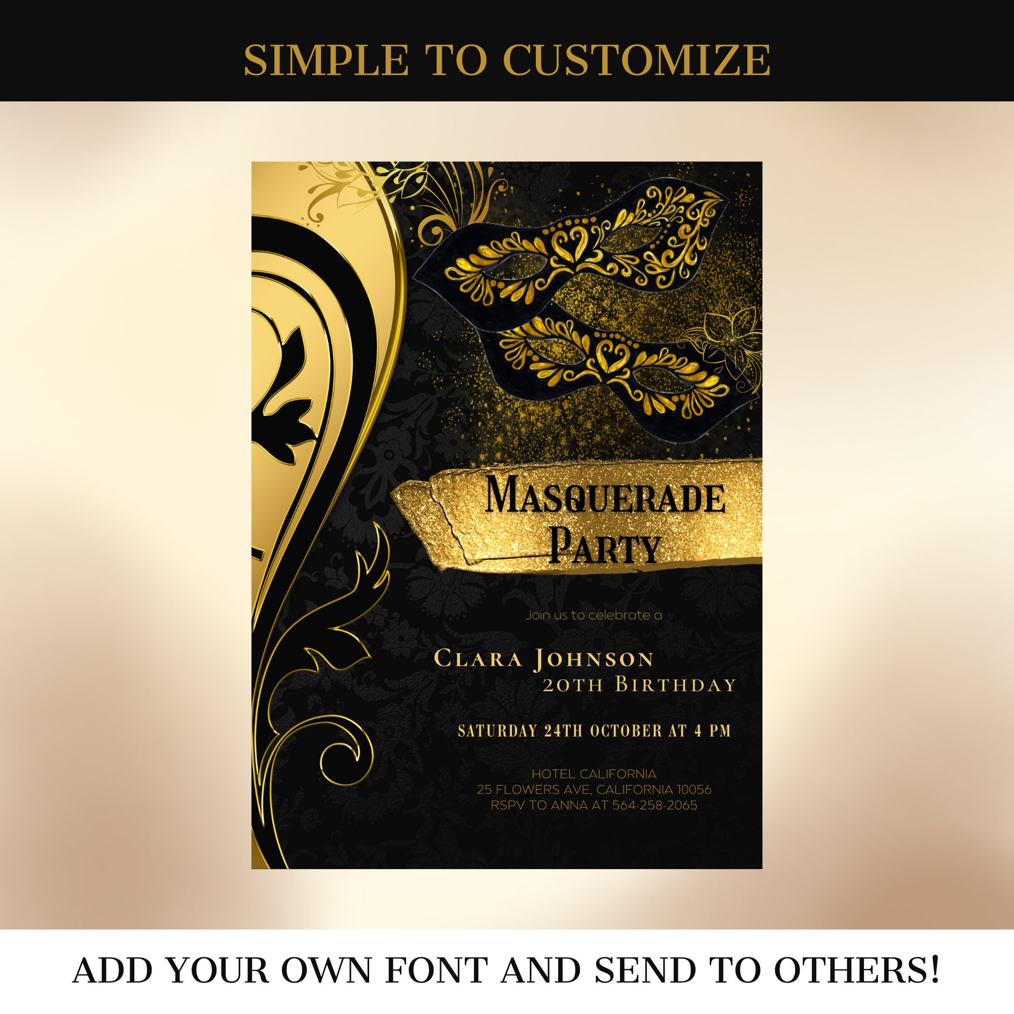 Masquerade Mask Invitation Template, Mask Party Invitation, Performing ...