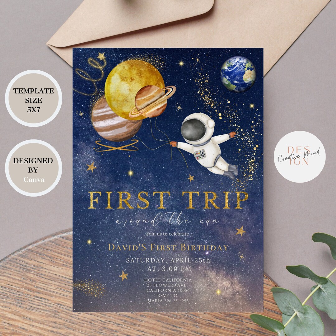 Moon Boy Birthday Invitation, First Trip Around the Sun, Space Birthday ...