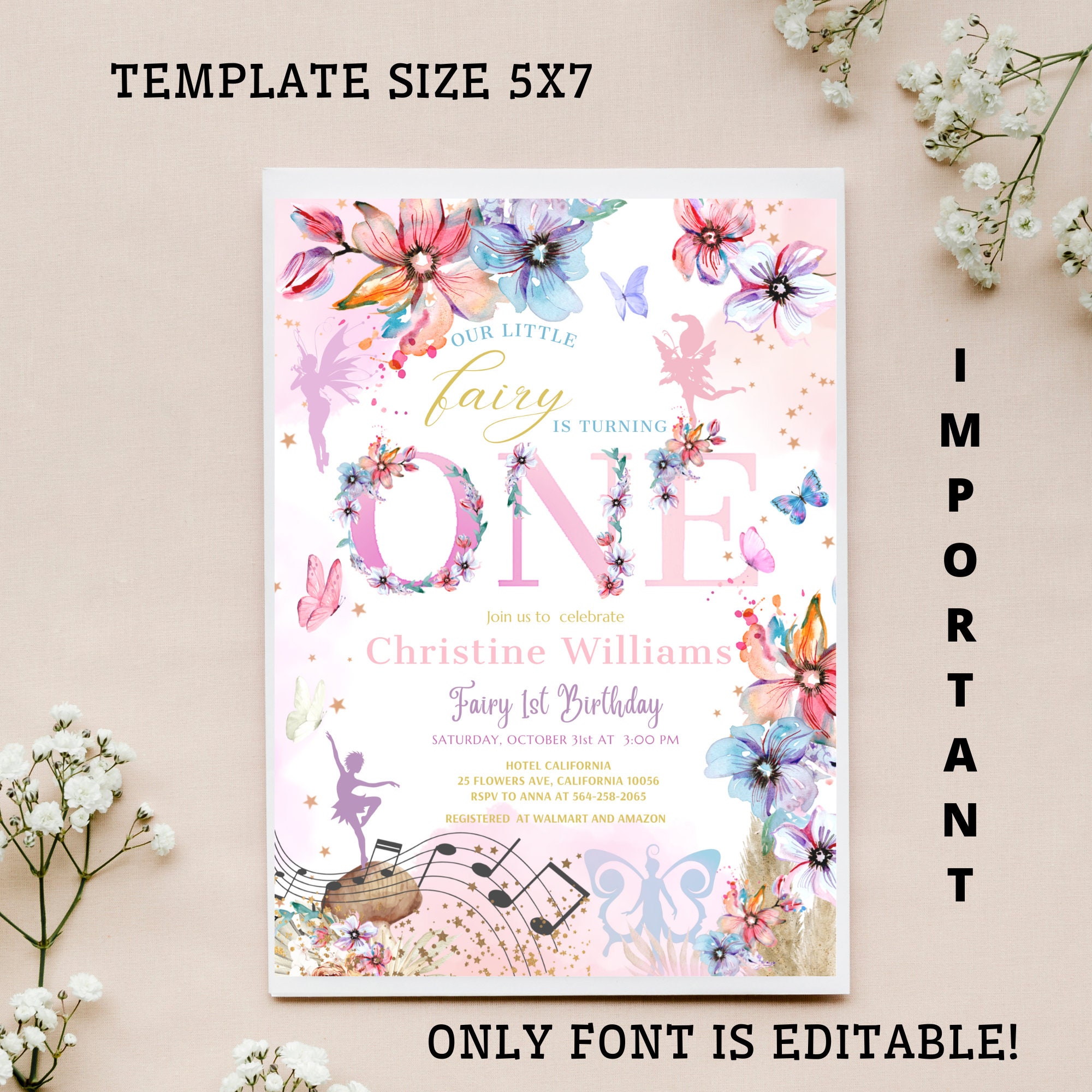 Fairy First Birthday, Magical Pastel Fairy Birthday Invitation, Fantasy ...