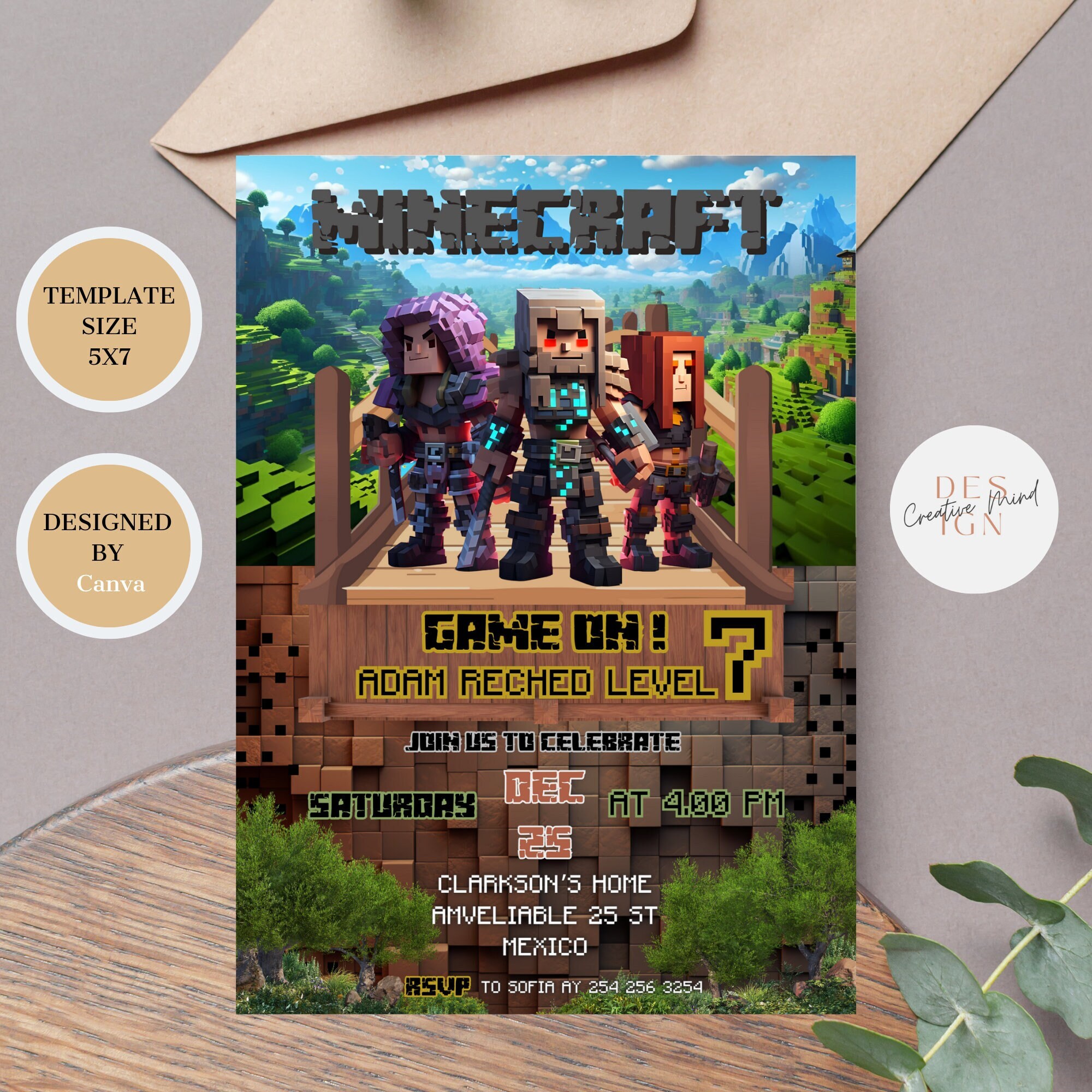 Minecraft Birthday Invitation Minecraft Video Game Party Game Player ...