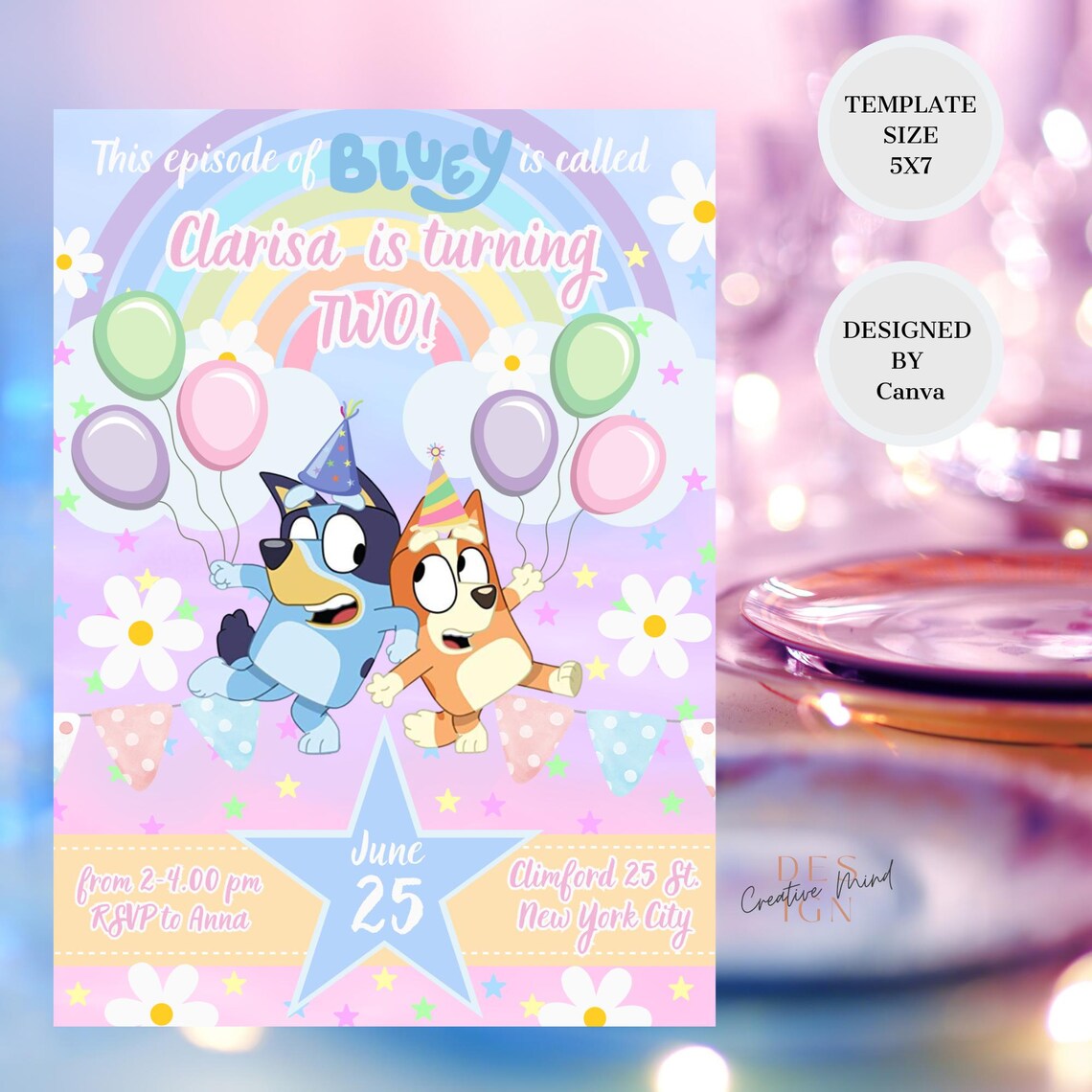 Blue Dog Bingo Birthday Invitation Pastel Girl Party Birthday Invite ...