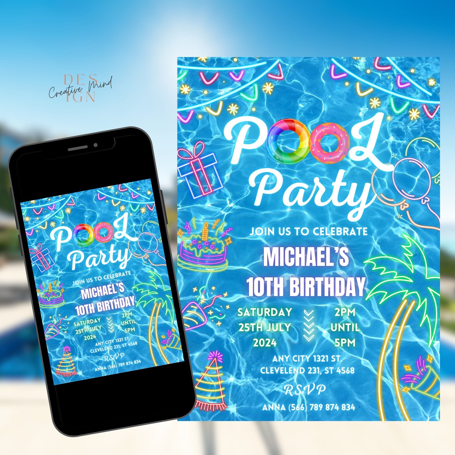 Pool Birthday Party, Pool Birthday Invitation, Summer Birthday Invite ...