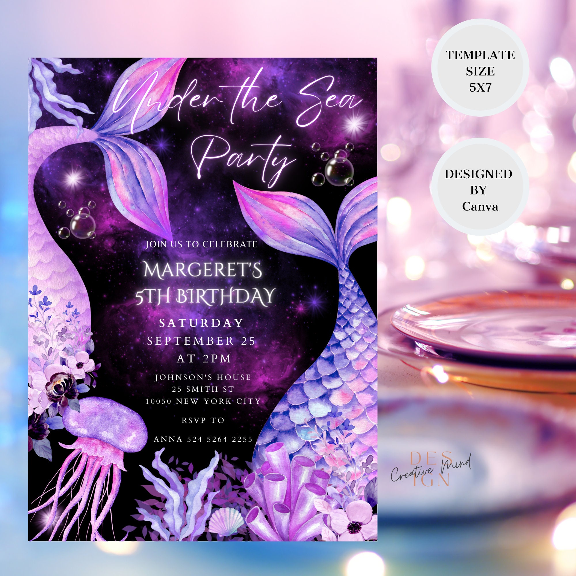 Neon Under the Sea Birthday Invitation | Glow Party Canva Template ...