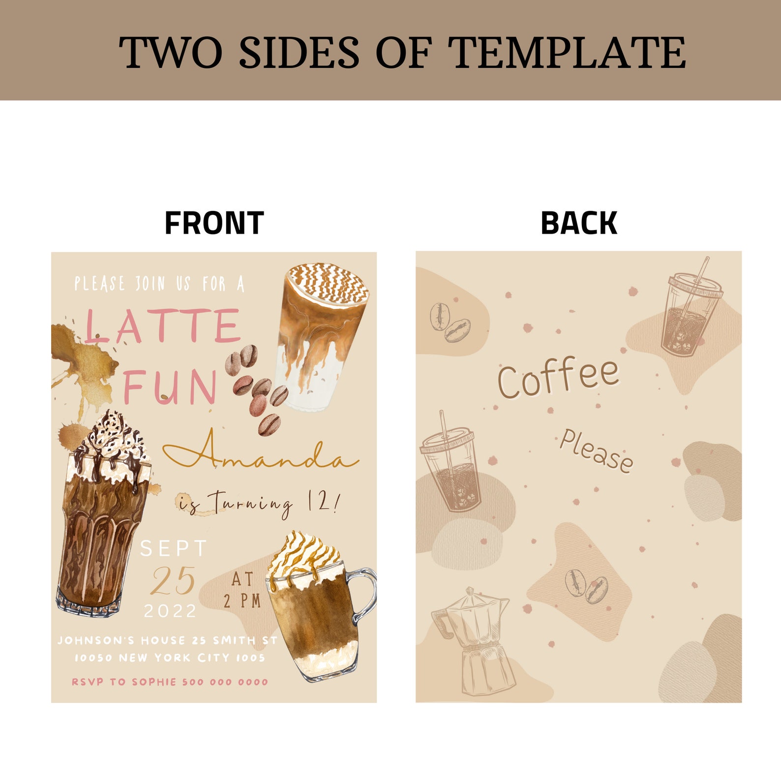 Coffee Birthday Invitation, Latte FUN Birthday Invite, Neutral Colours ...