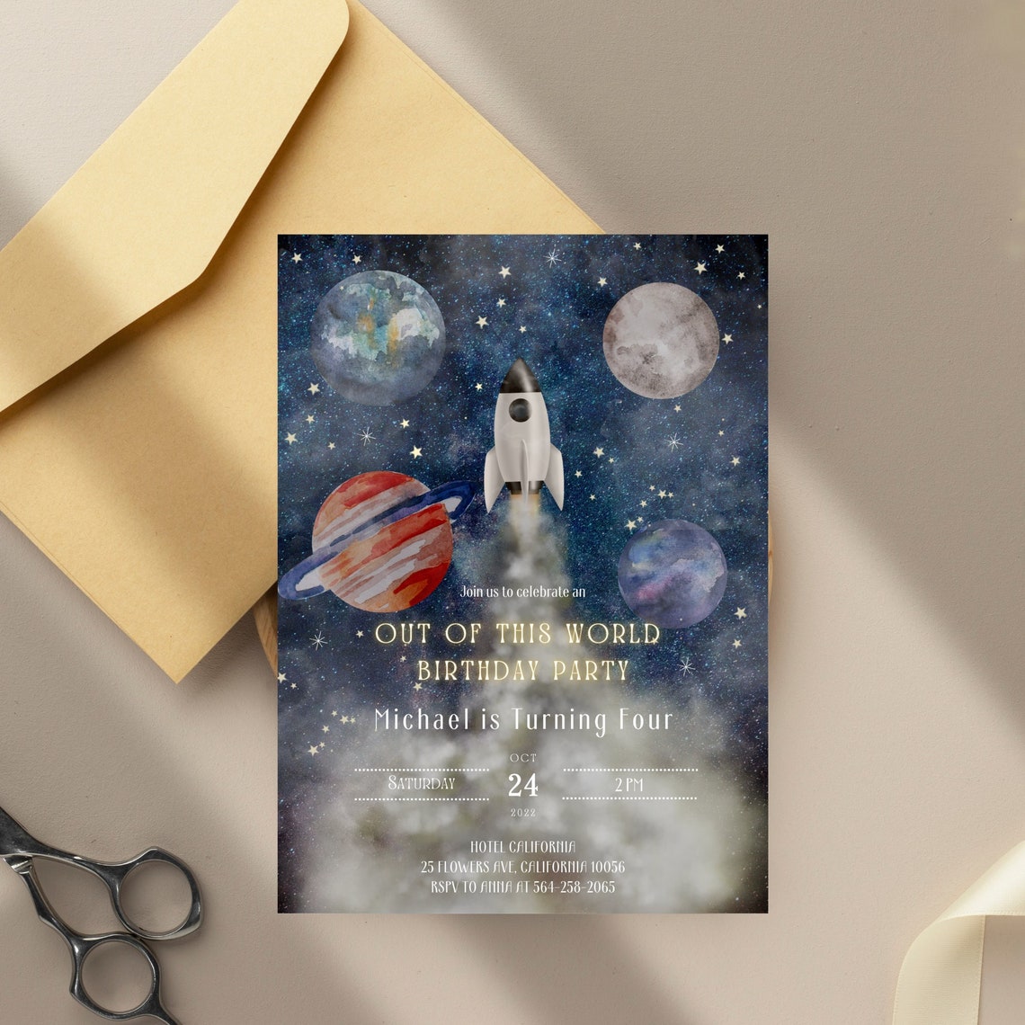 Space Birthday Invitation, Cosmos Party, Planets and Stars Invitation ...