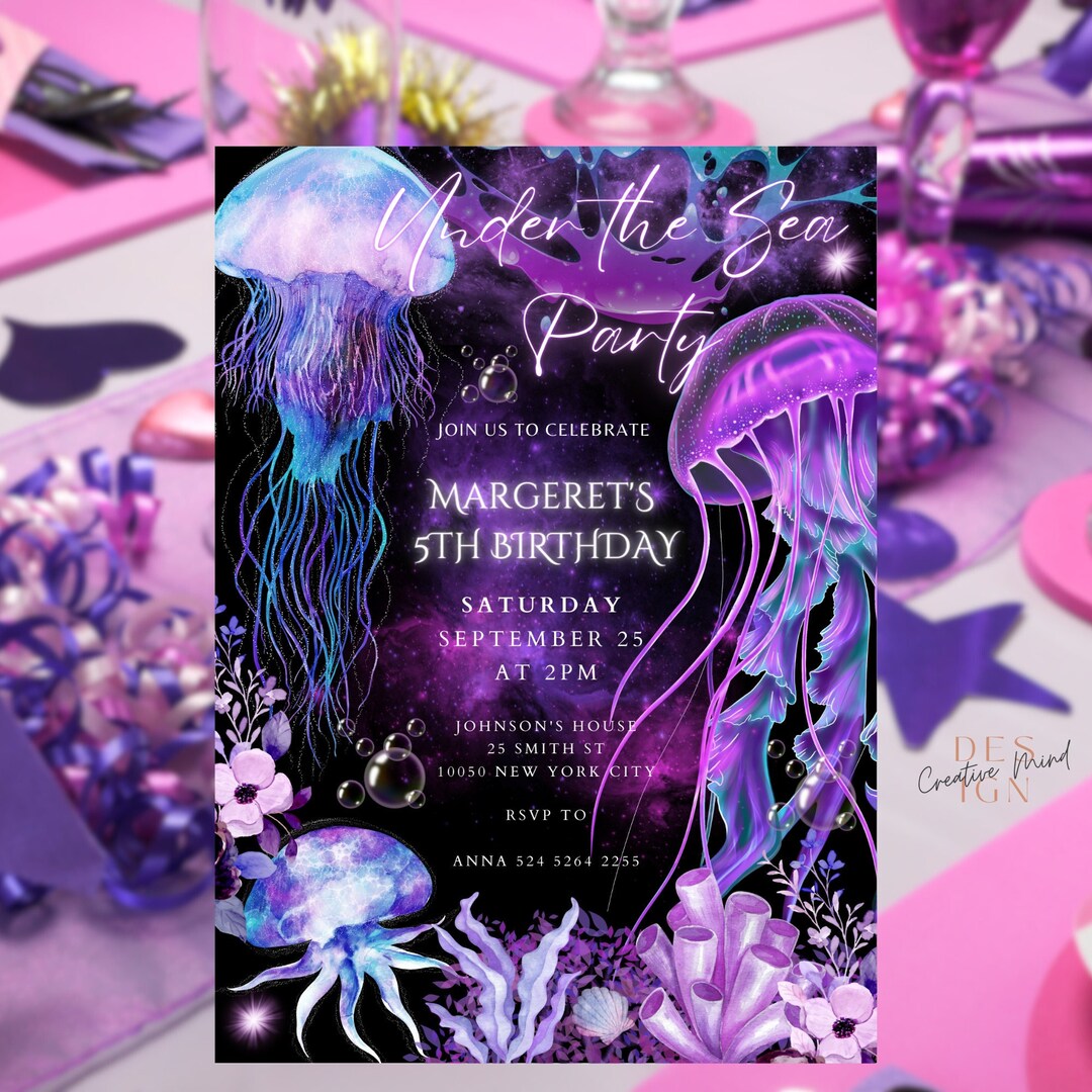 Under the Sea Neon Birthday Invitation Pool Party Birthday Invite ...