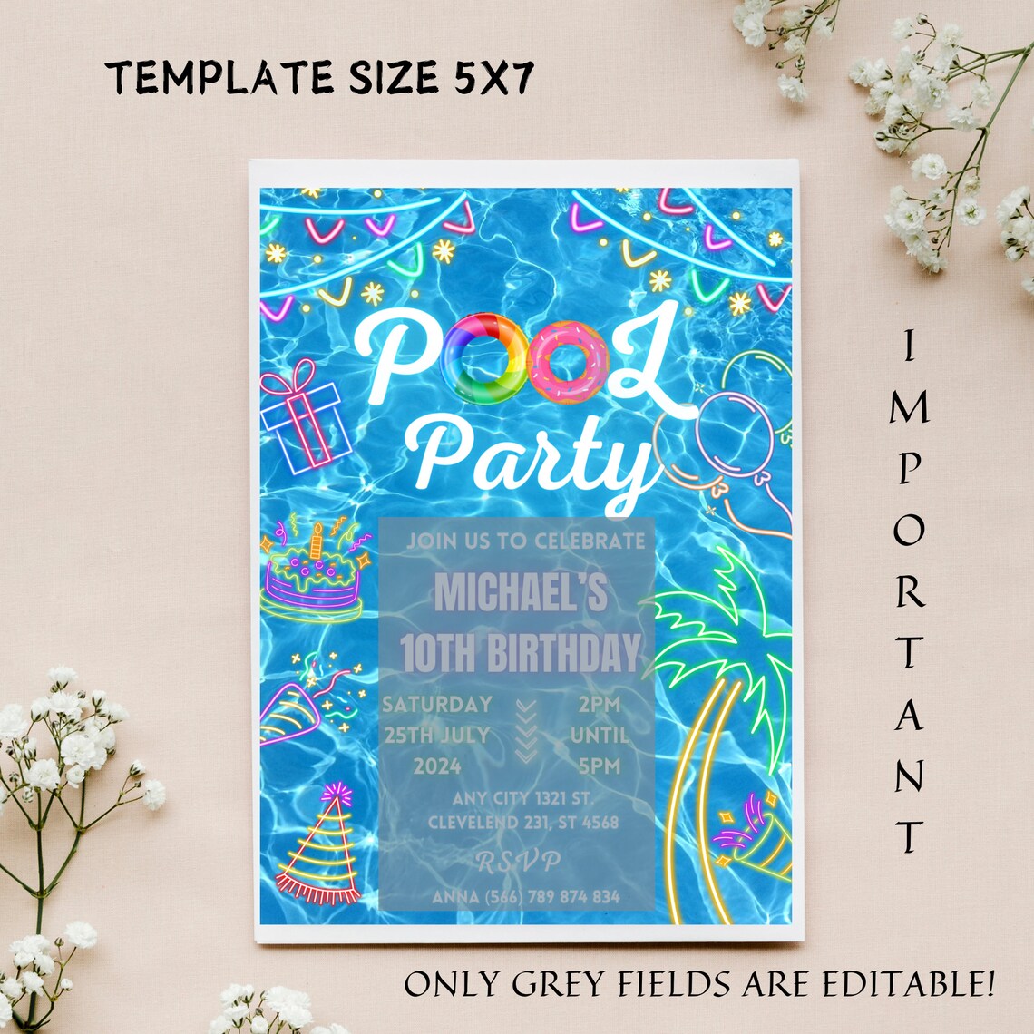 Pool Birthday Party, Pool Birthday Invitation, Summer Birthday Invite ...